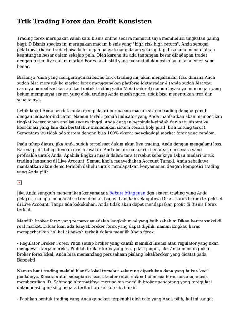 Trik Trading Forex Dan Profit Konsisten | PDF