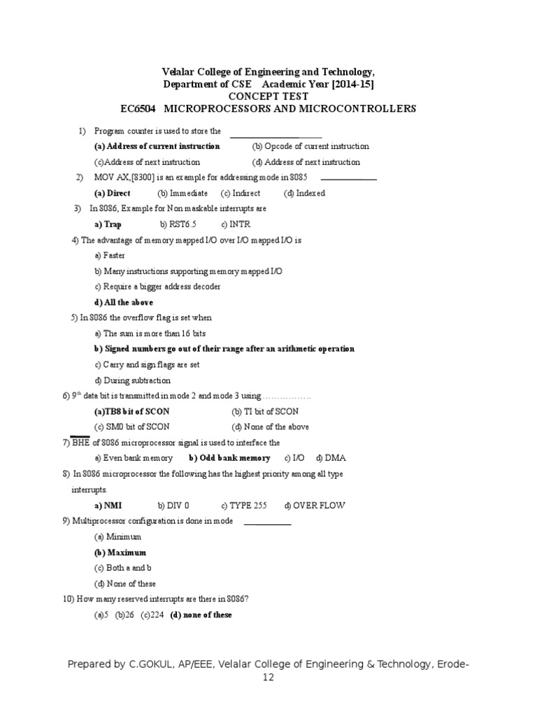 Microprocessor And Microcontroller Objective Type Questions Pdf Microprocessor Instruction Set