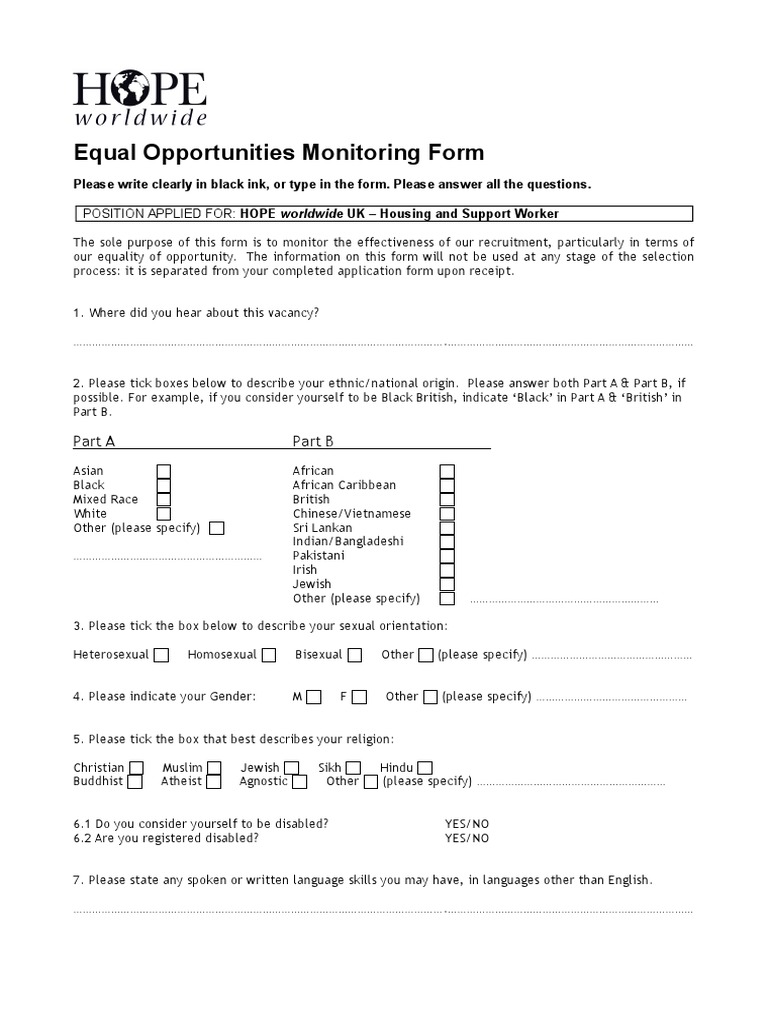 Equal Opps Monitoring Form | PDF | Career & Growth | Sports & Recreation