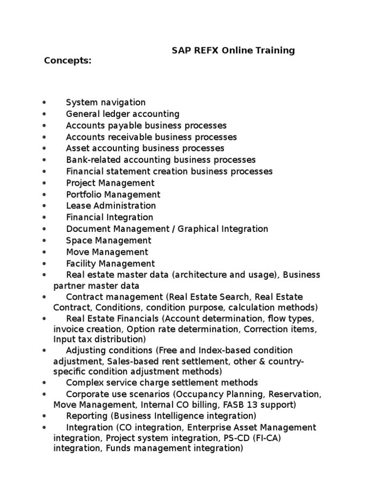 SAP REFX Online Training Overview | PDF