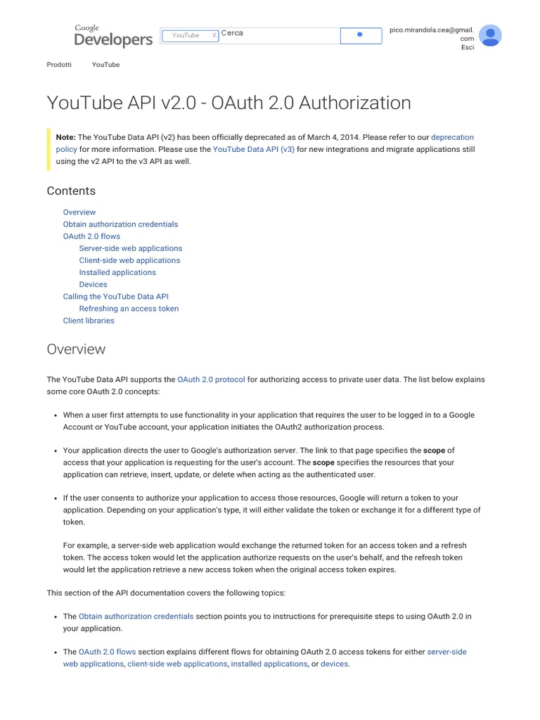 YouTube API v2.0 OAuth 2.0 Guide | PDF | Web Server | Internet & Web