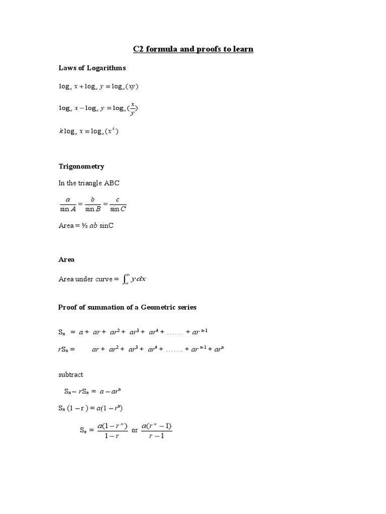 C2 Formula and Geometry Proofs | PDF | Logarithm | Euclidean Geometry