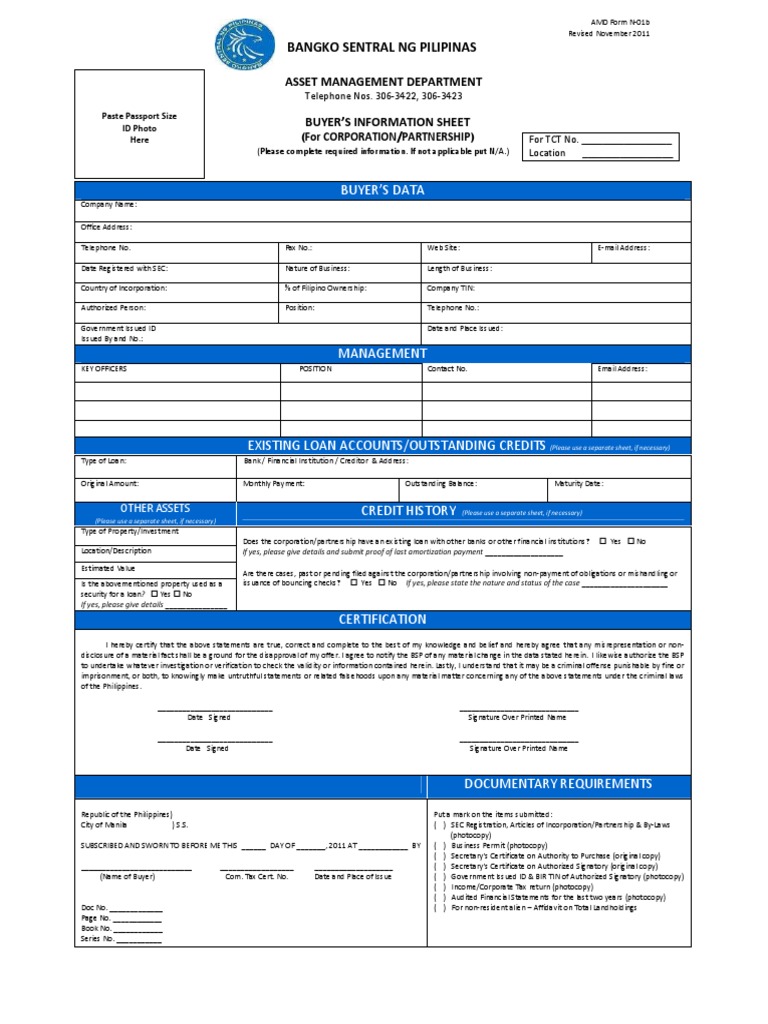 BSP-Information Sheet Corporation | Loans | Credit (Finance) | Free 30 ...