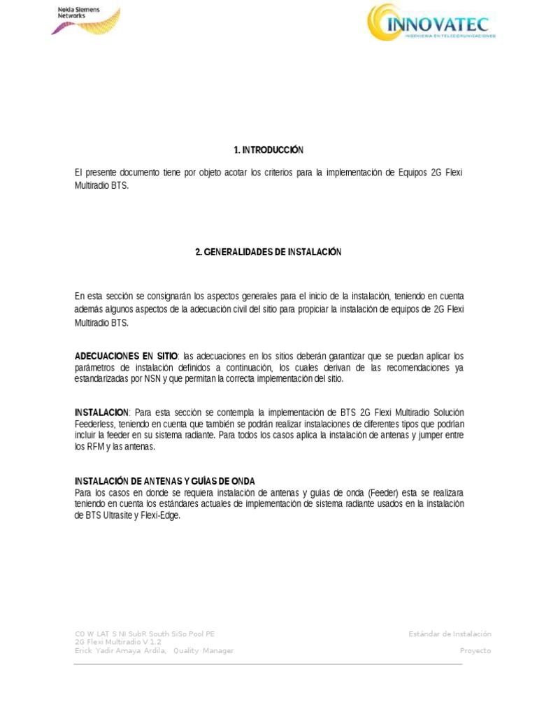 Estandar de Instalacion 2G Flexi Multiradio BTS v1 2 | PDF | Equipo ...