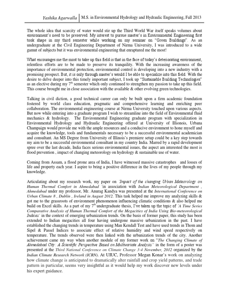 Statement of Purpose-UIUC | PDF | Sustainability | Environmental Engineering