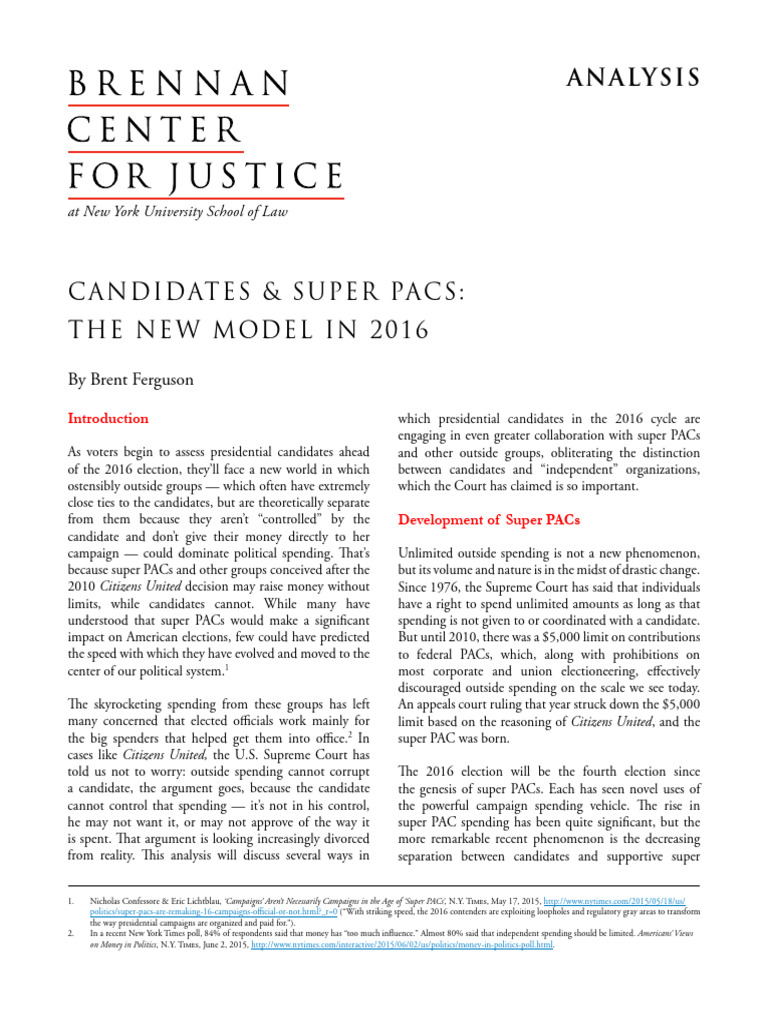 Candidates & Super PACS: The New Model in 2016 | PDF | Political Action ...