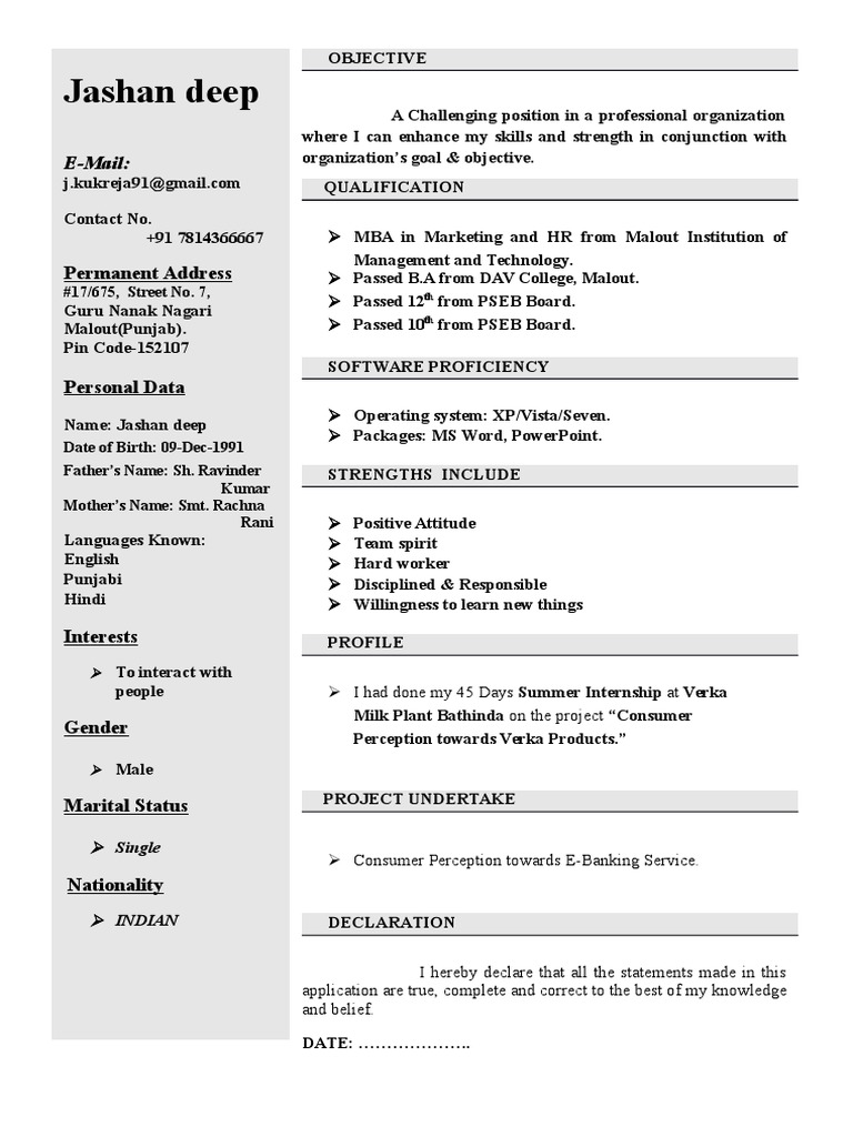 Resume Formet | PDF