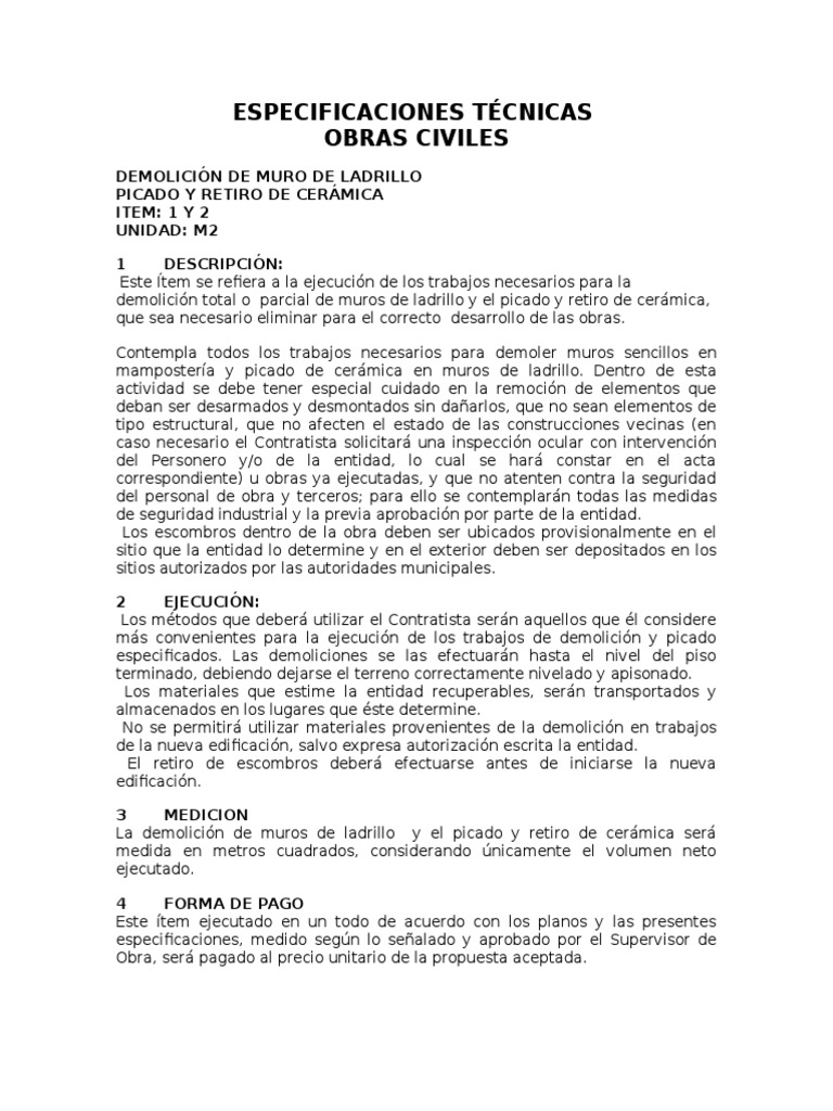 Especificaciones Técnicas - Obras Civiles | PDF | Ladrillo | Aluminio