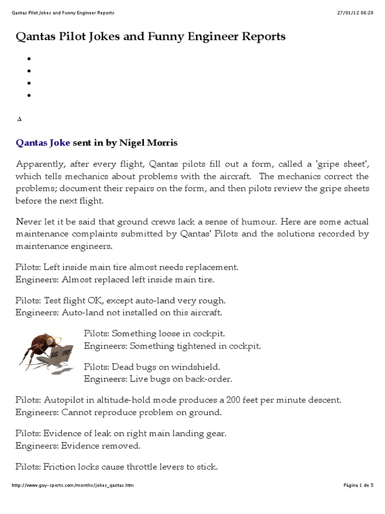Qantas Pilot Jokes and Funny Engineer Reports PDF | PDF | Jokes | Cockpit