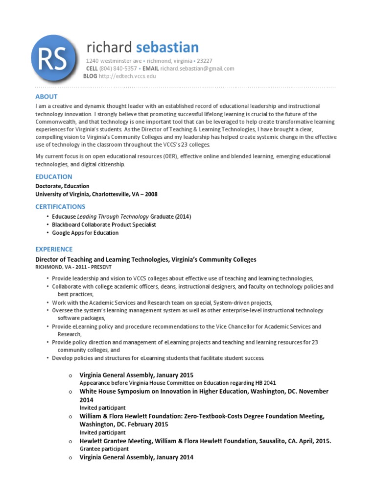 Richard Sebastian: EdTech Leader in VA | PDF | Virginia | Educational ...