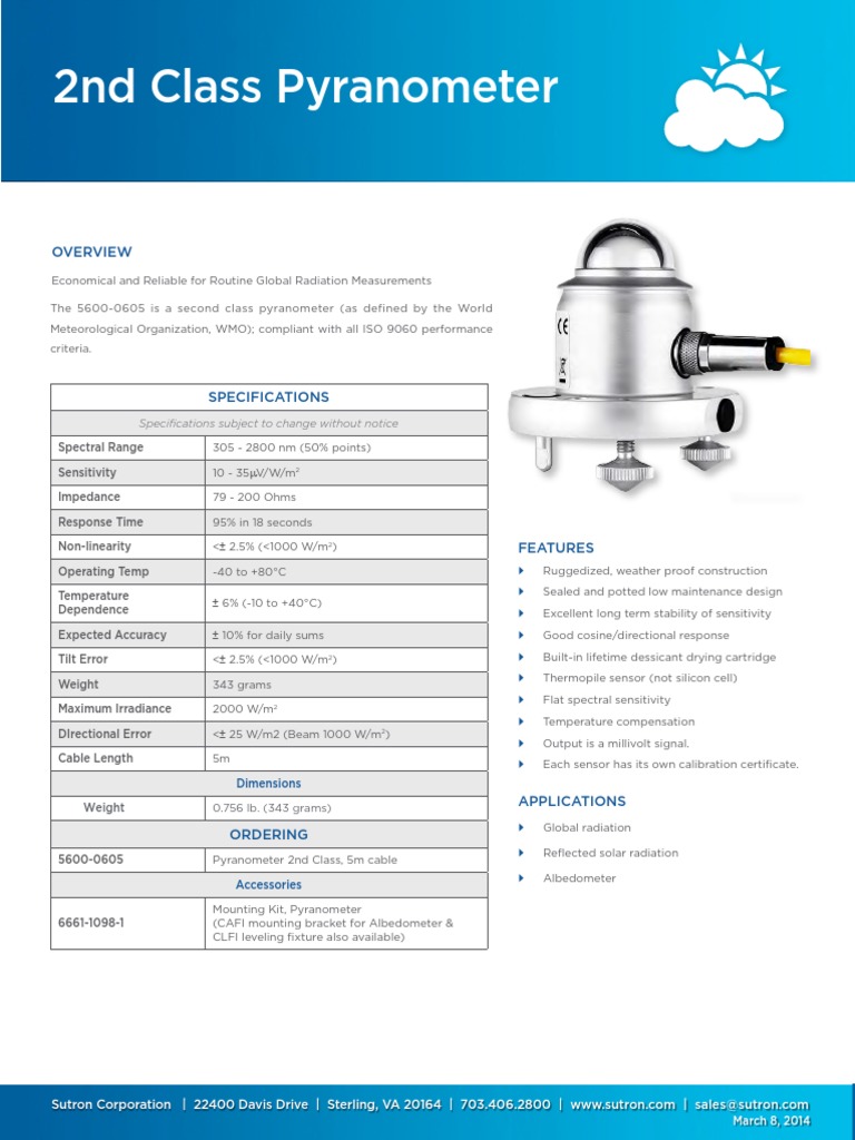 Second Class Pyranometer Specifications | PDF