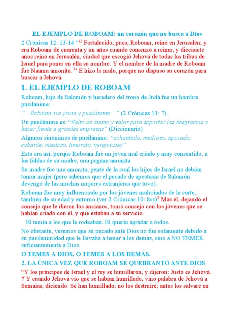 Roboam: Un Corazón Alejado de Dios | PDF | Libros de reyes | Biblia