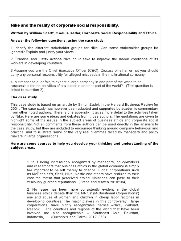 Day 3 Nike Case Study | PDF | Corporate Social Responsibility | Supply ...