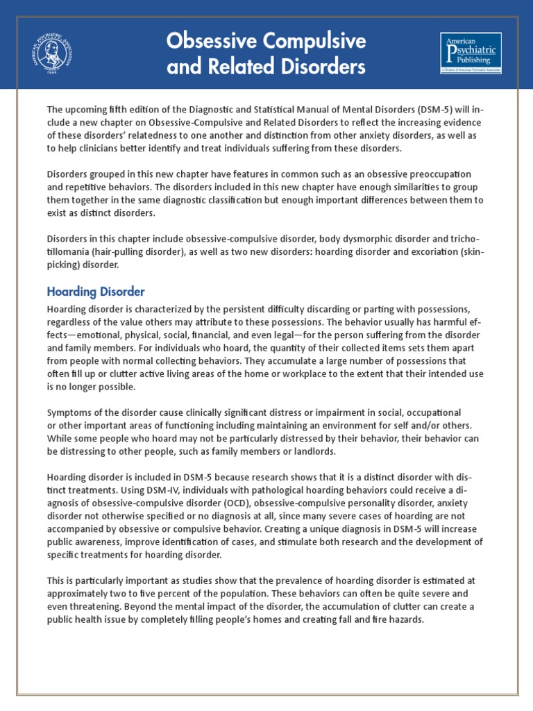 Obsessive Compulsive Disorders Fact Sheet | PDF | Compulsive Hoarding ...