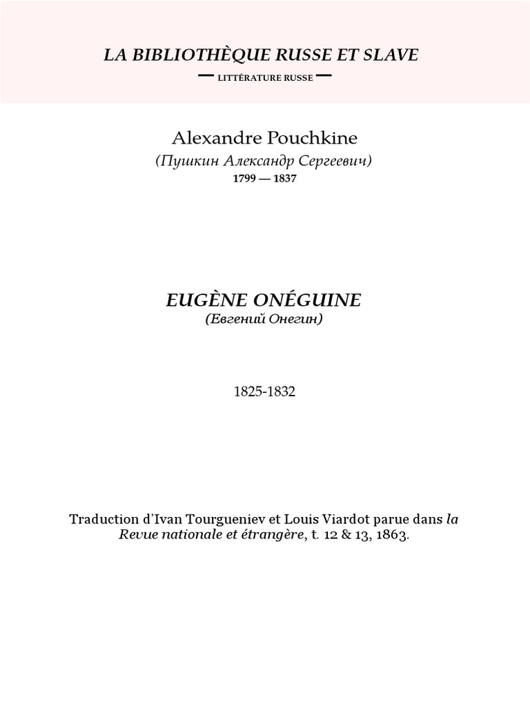 Pouchkine - Eugene Oneguine | PDF | Alexandre Pouchkine | Poésie
