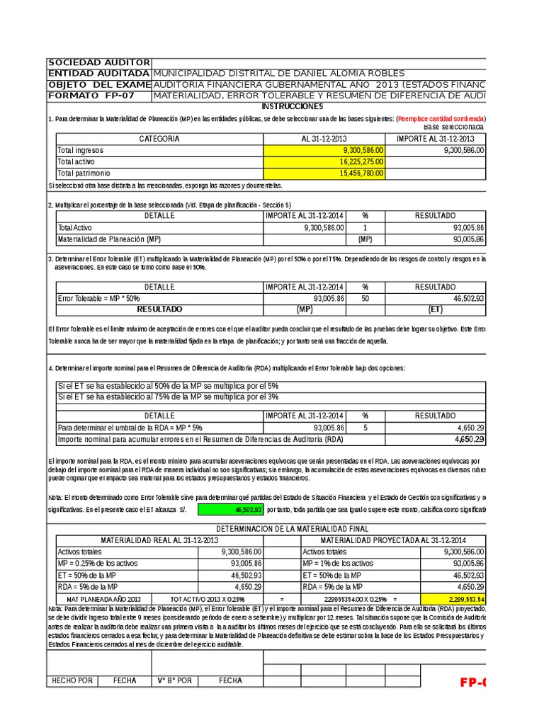 Formato 07 Materialidad Error Tolerable y Rda Recuperado | PDF ...