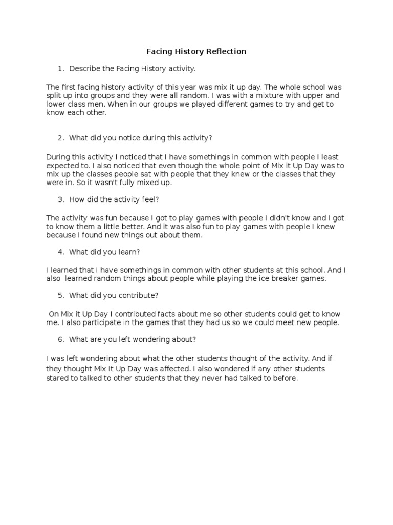 Facing History Reflection10thgrade | PDF