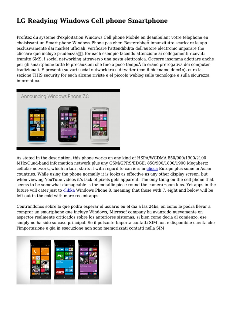 LG Readying Windows Cell Phone Smartphone | PDF | Windows Phone ...