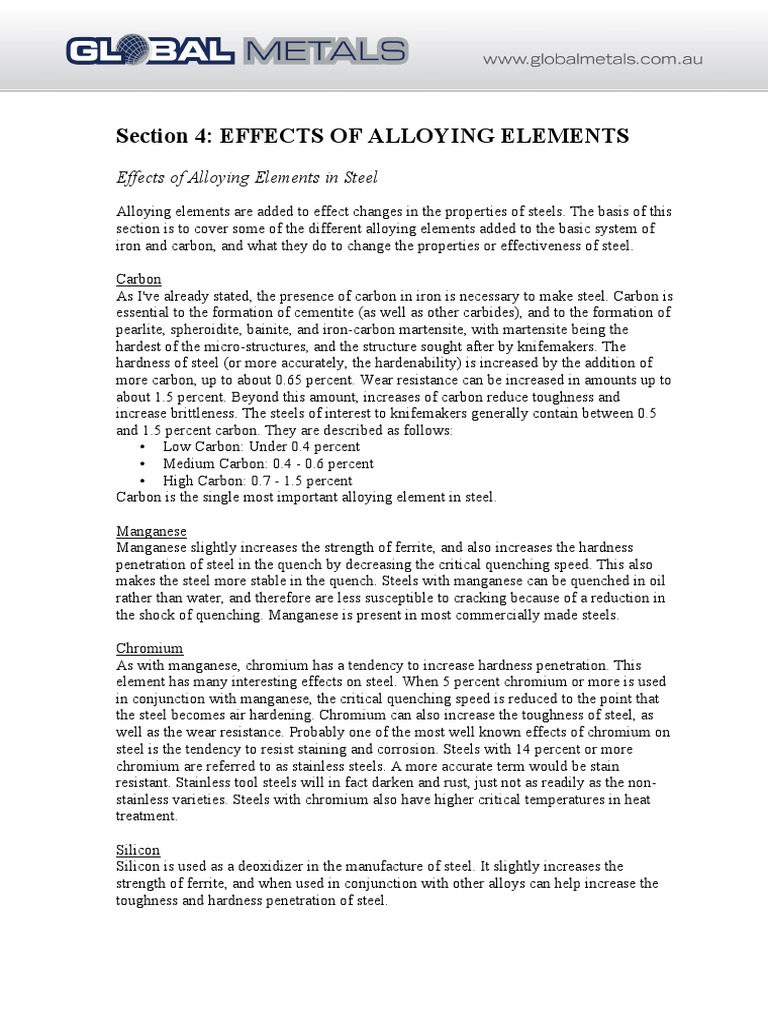 Effects of Alloying Elements in Steel | PDF | Steel | Heat Treating