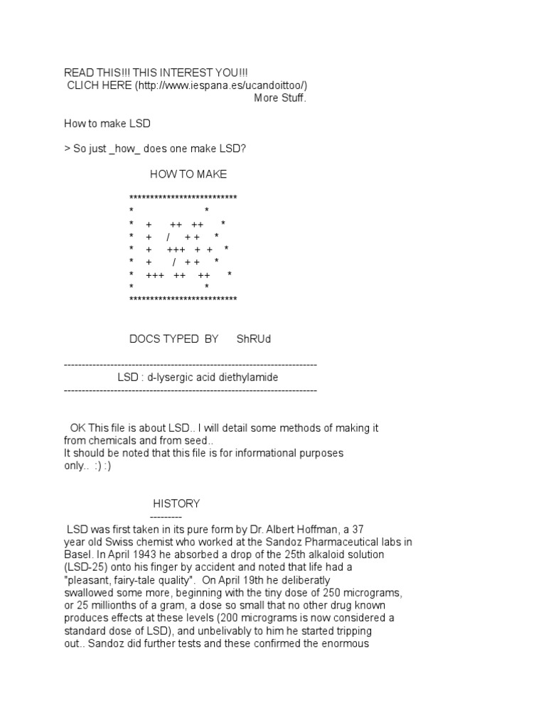 How To Make Chemical LSD | PDF | Lysergic Acid Diethylamide | Chemical ...