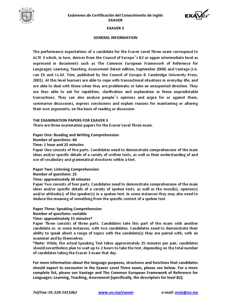 EXAVER 3 Exam Guide | PDF | Perfect (Grammar) | Verb