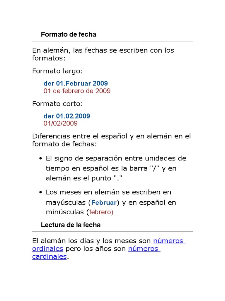 Formato de Fecha | PDF | Idioma aleman | Lingüística