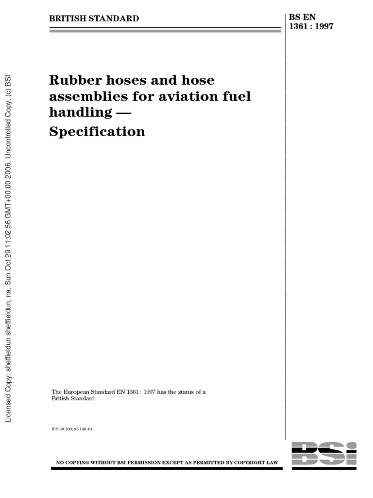 BS en 1361-1997 Rubber Hoses and Hose Assemblies For Aviation Fuel ...