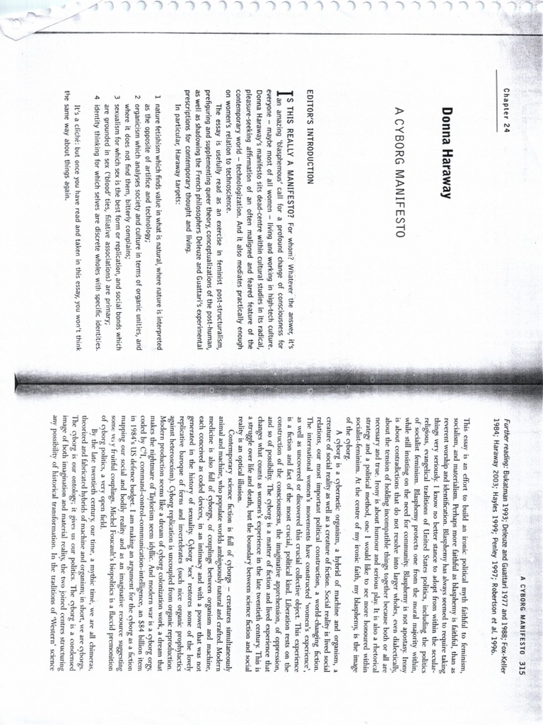 Donna Haraway - Cyborg Manifesto | PDF | Women And Philosophy | Women ...