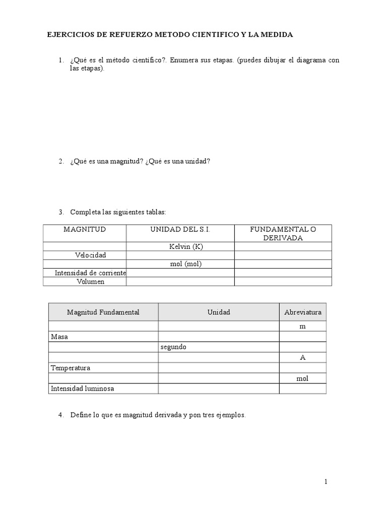 Ejercicios método científico magnitudes unidades | PDF | Sistema ...
