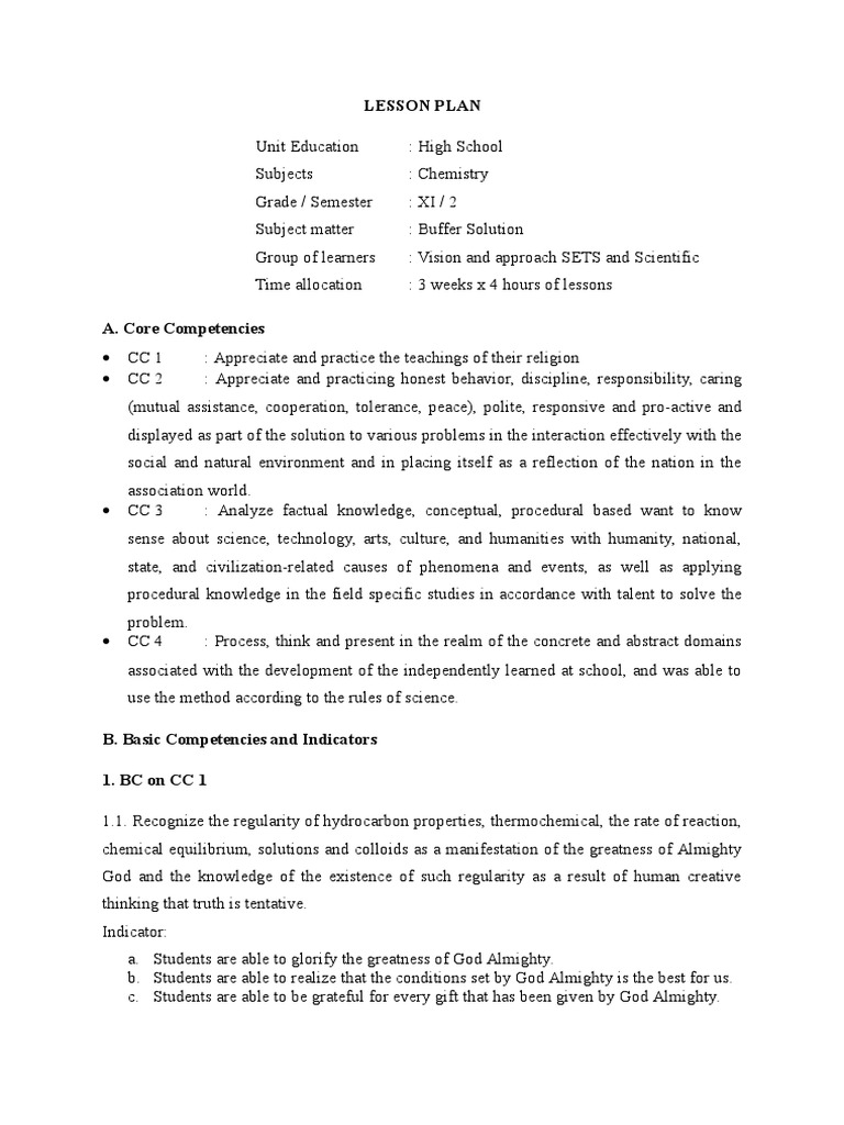 Lesson Plan | PDF | Acid | Buffer Solution