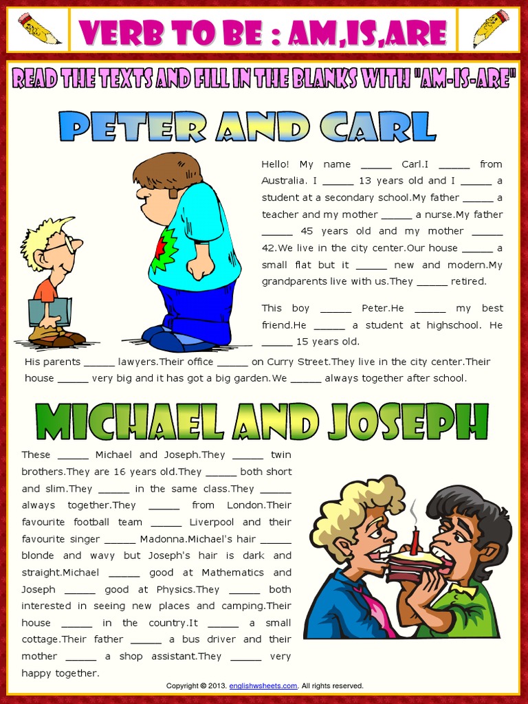 Verb To Be (Am Is Are) Worksheet PDF | PDF | Schools