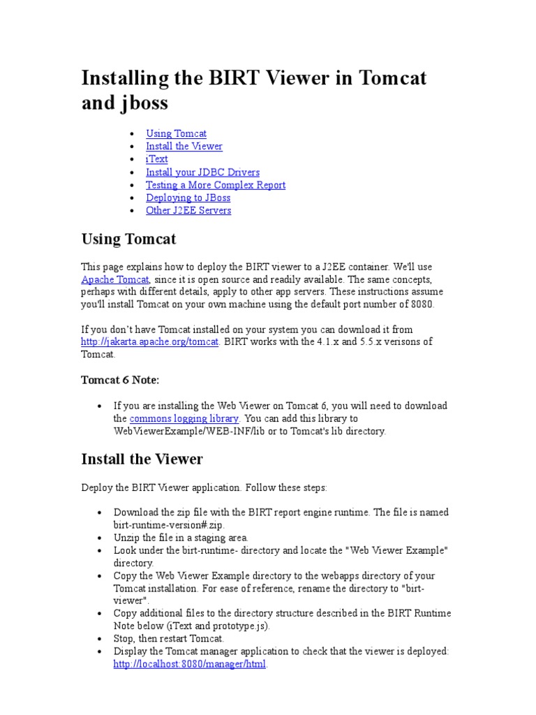 Installing The BIRT Viewer in Tomcat and Jboss | PDF | World Wide Web | Internet & Web