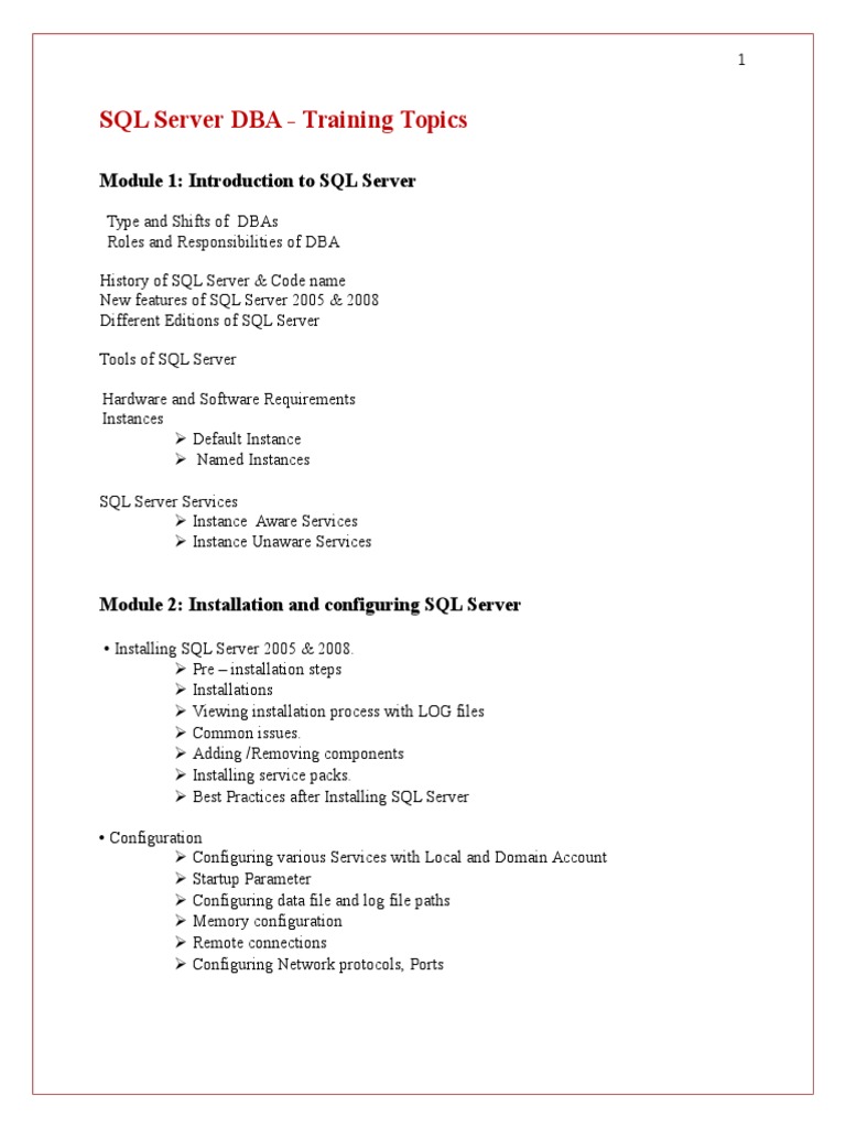 Comprehensive SQL Server DBA Training Program Outline | PDF | Microsoft ...