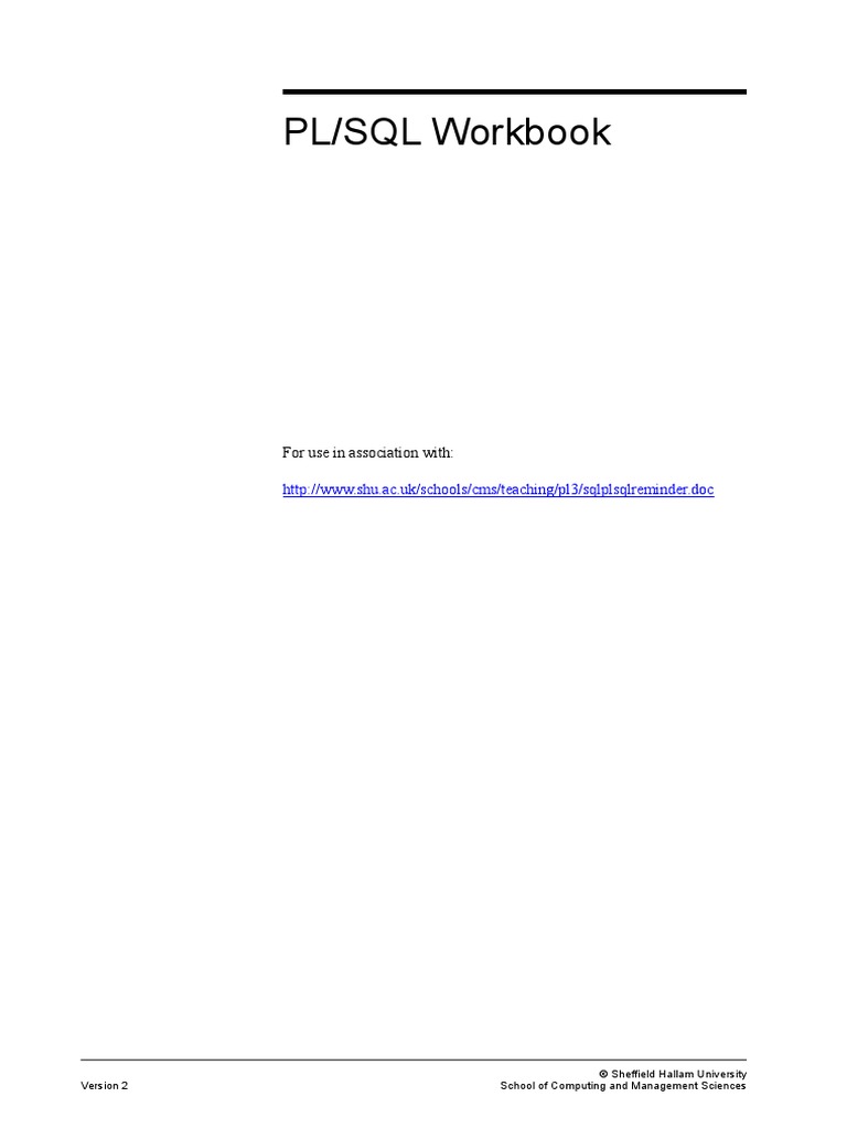 PL/SQL Workbook: For Use in Association With | PDF | Pl/Sql | Sql