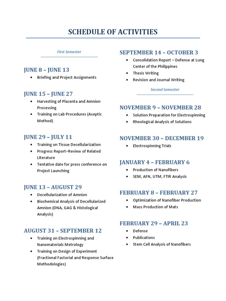 Schedule of Activities | PDF