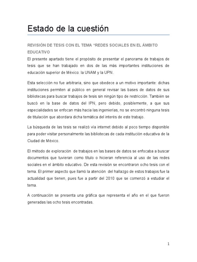 Estado De La Cuestión Tesis Pdf Servicio De Redes Sociales Teoría