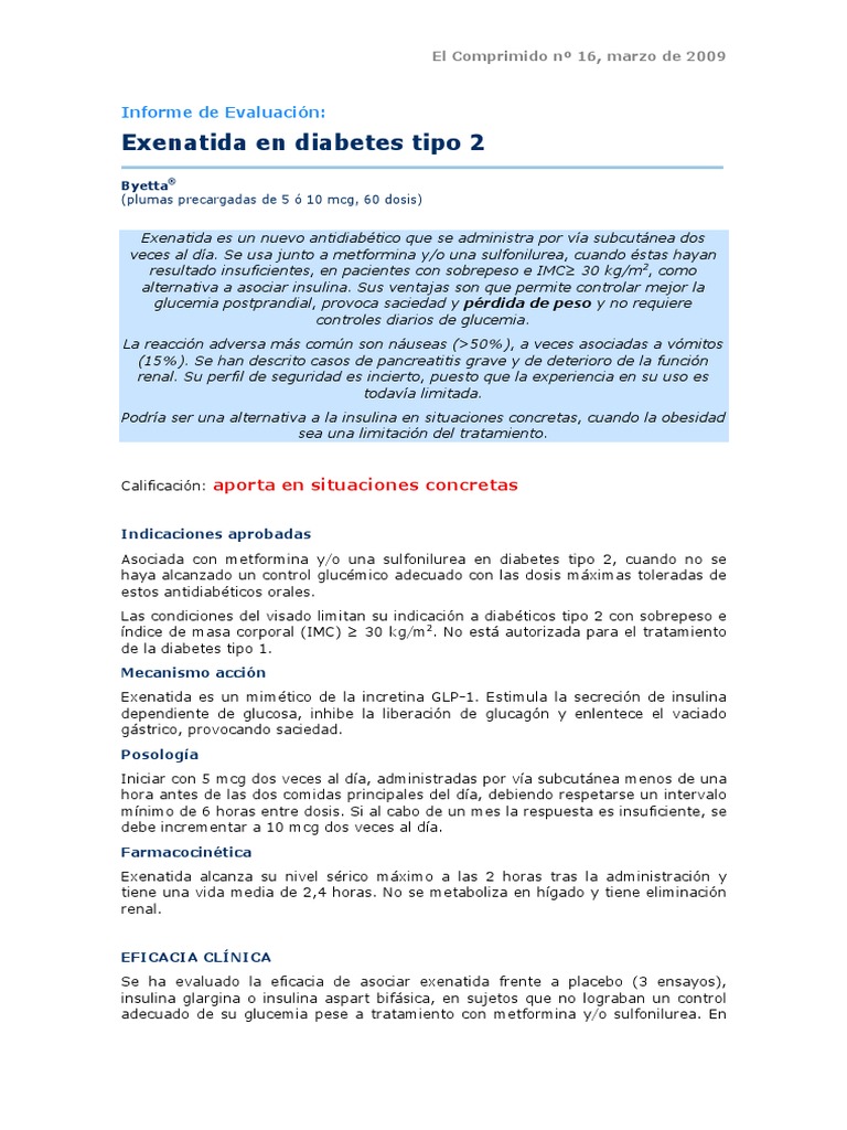 Exenatida Castellano | PDF | Diabetes mellitus tipo 2 | Trastornos del ...