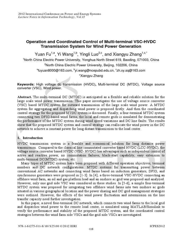 Operation and Coordinated Control of Multi-Terminal VSC-HVDC Transmission System For Wind Power ...