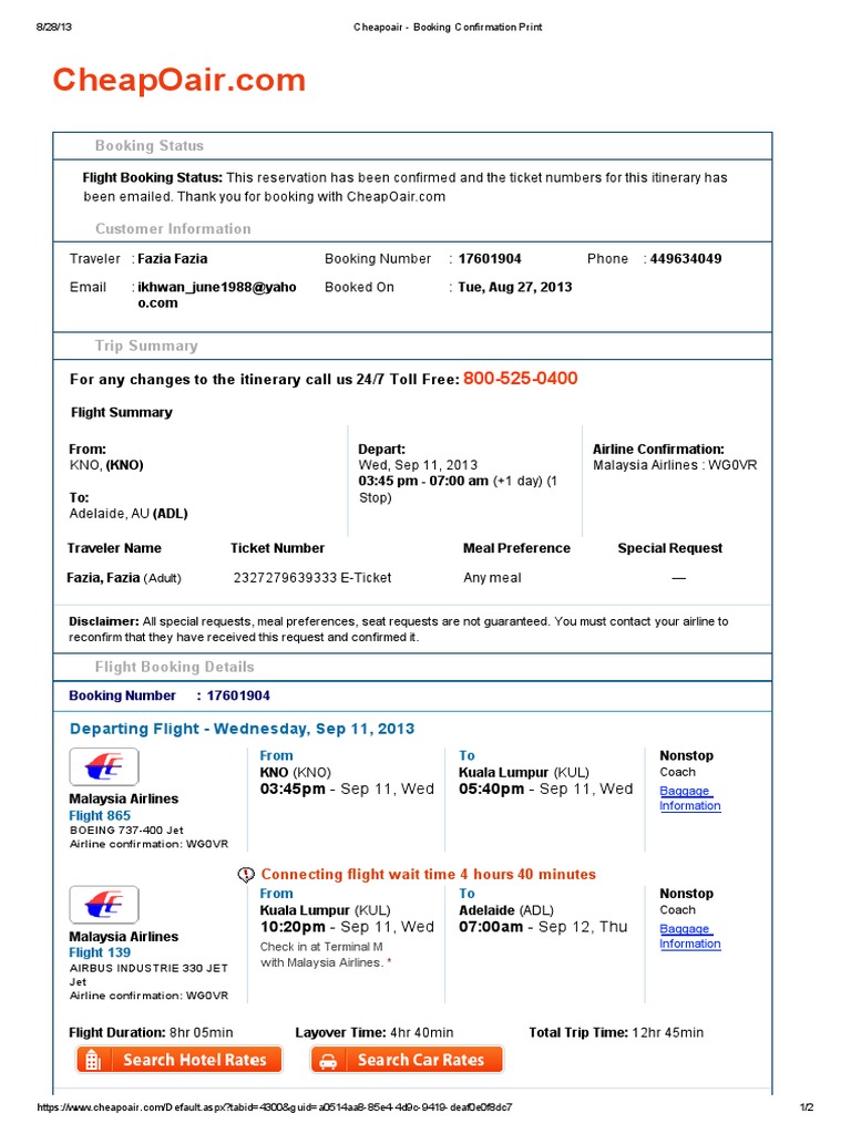 Contoh Booking Confirmation Print E-Ticket Number | PDF | Travel Visa | Passport
