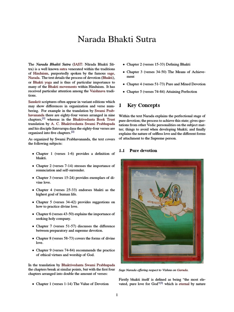 Narada Bhakti Sutra: 1 Key Concepts | PDF | Indian Religious Texts | Indian Religions