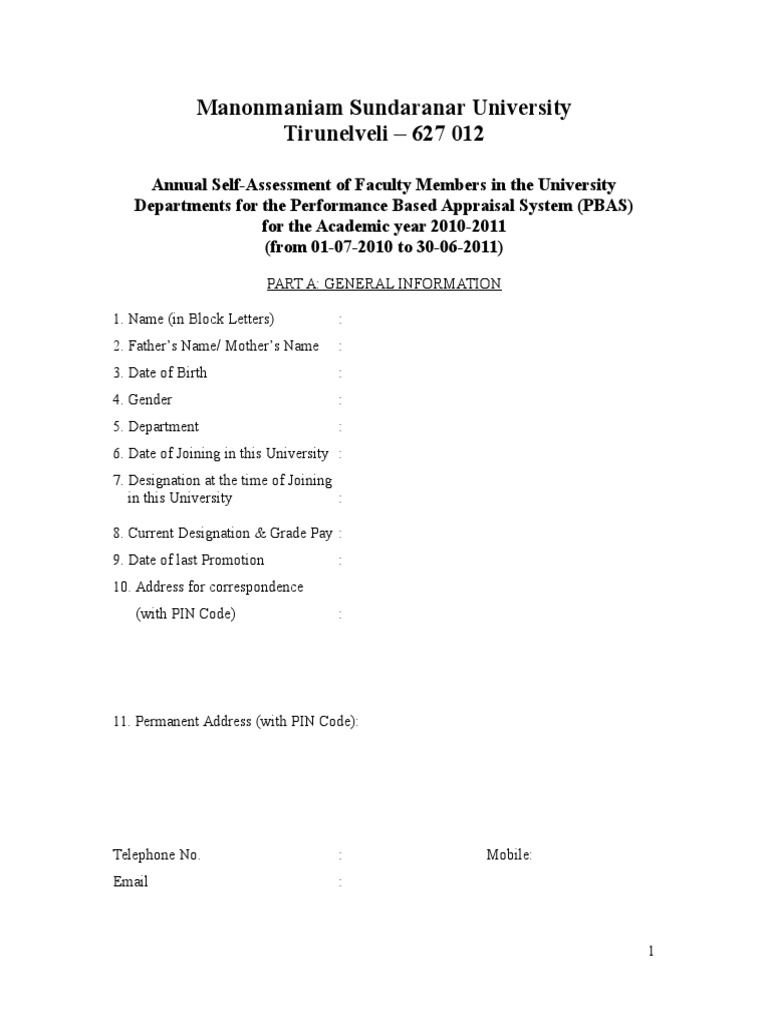 Faculty Self Assessment Proforma | PDF | Doctor Of Philosophy | Thesis