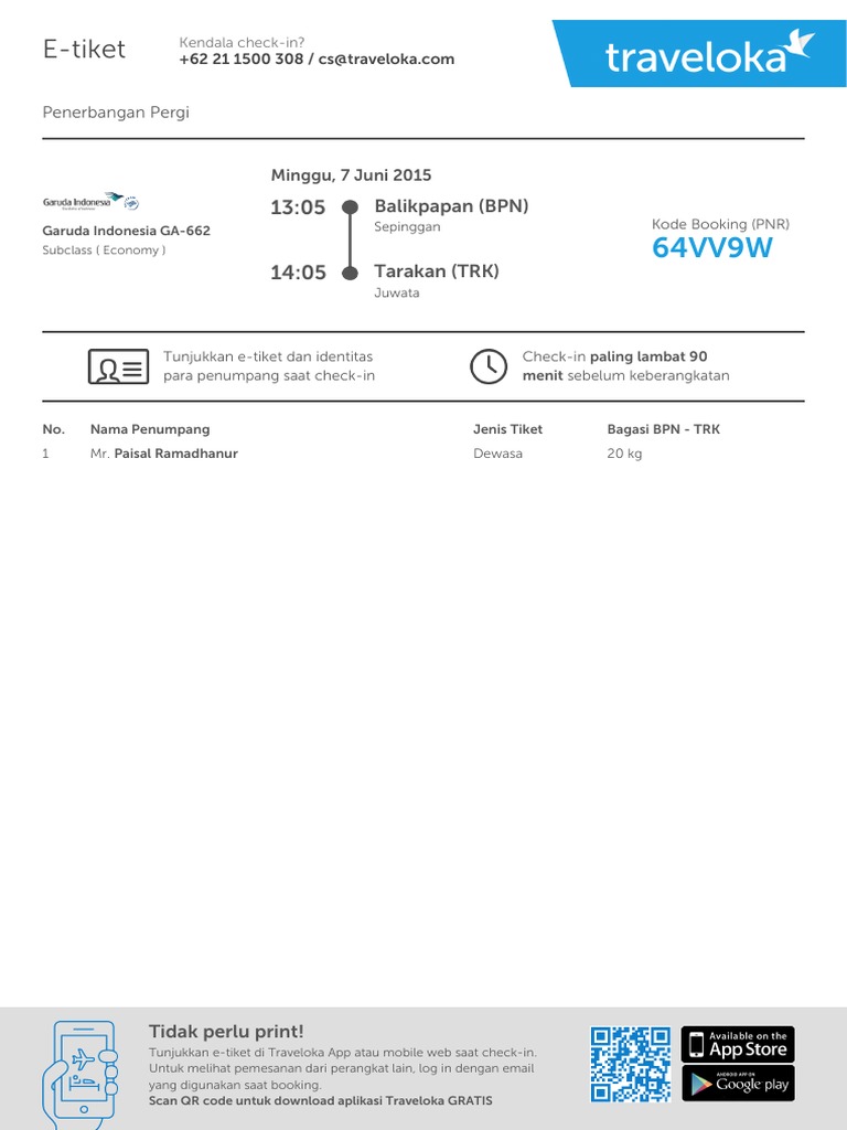 E-Ticket Traveloka | PDF