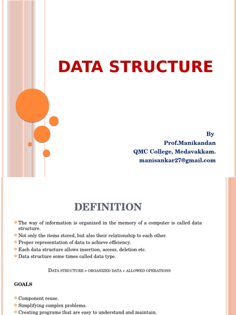 Data Structure: by Prof - Manikandan QMC College, Medavakkam | PDF ...