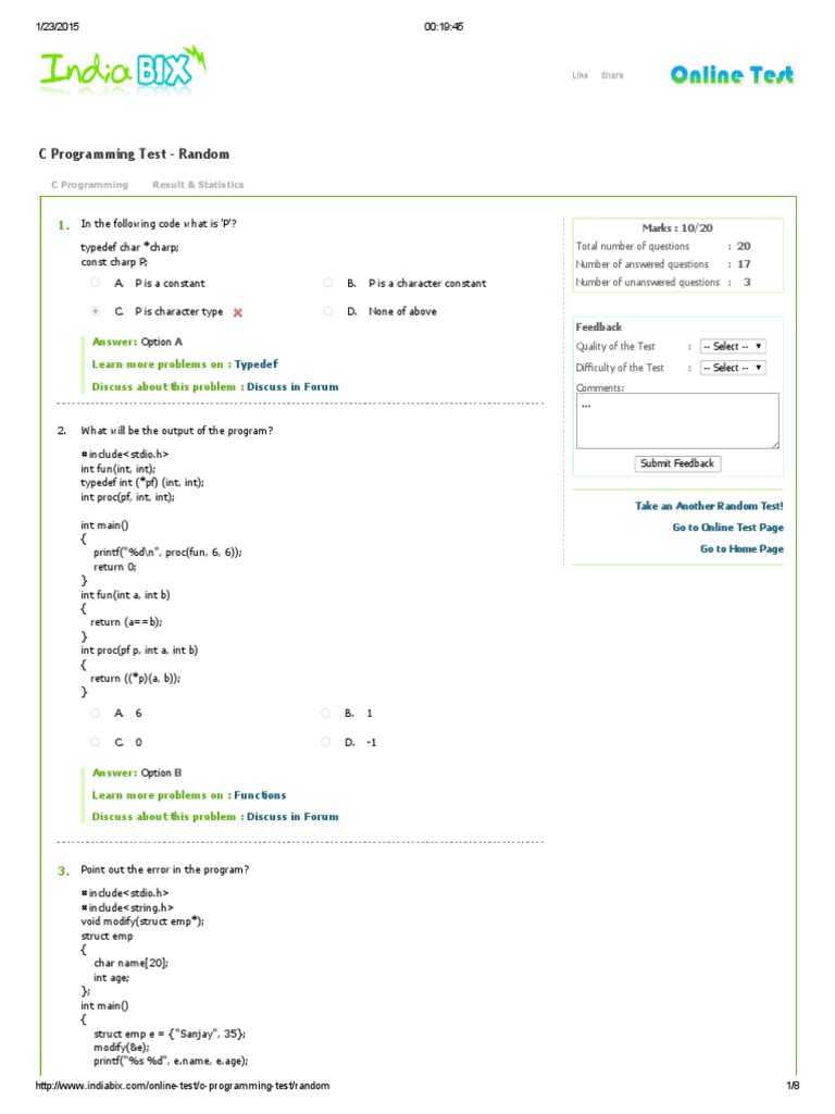 C Programming Test Random Pdf String Computer Science Computer Data 7796