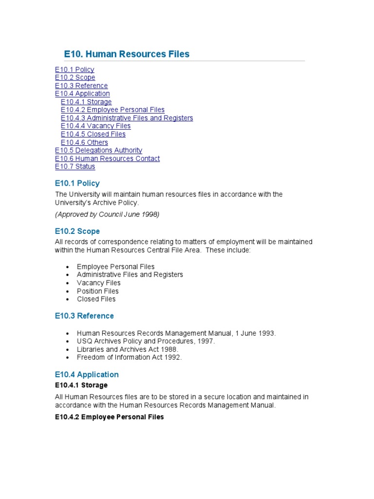 E10. Human Resources Files | PDF | Records Management | Human Resource ...