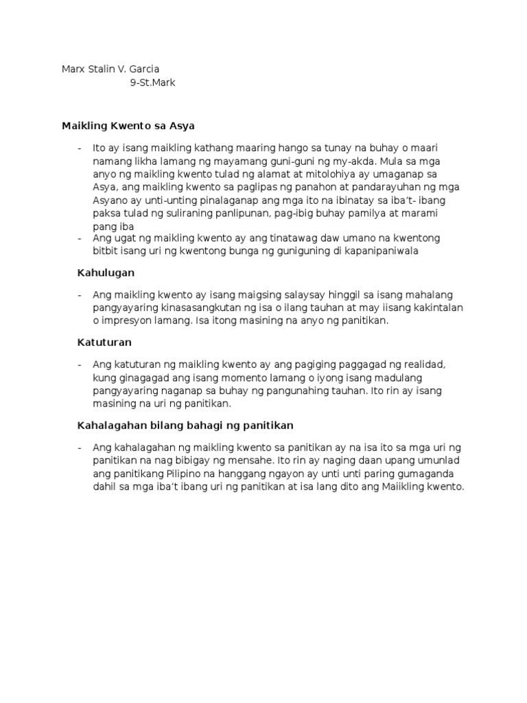 Maikling Kwento | PDF