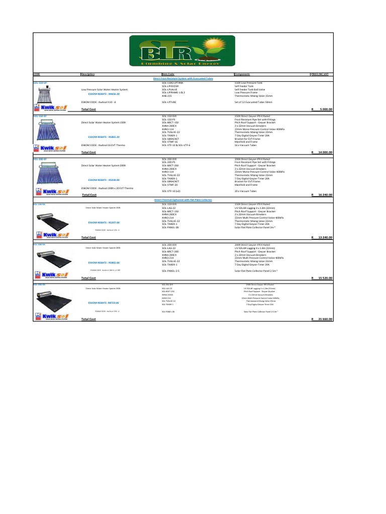 BLR Hyperion - Kwikot - Clean Heat - Price List WEB | PDF | Water ...