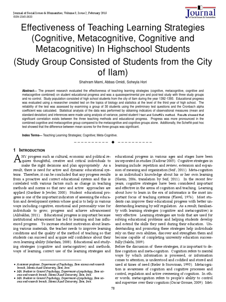 Effectiveness Of Teaching Learning Strategies Cognitive Metacognitive Cognitive And