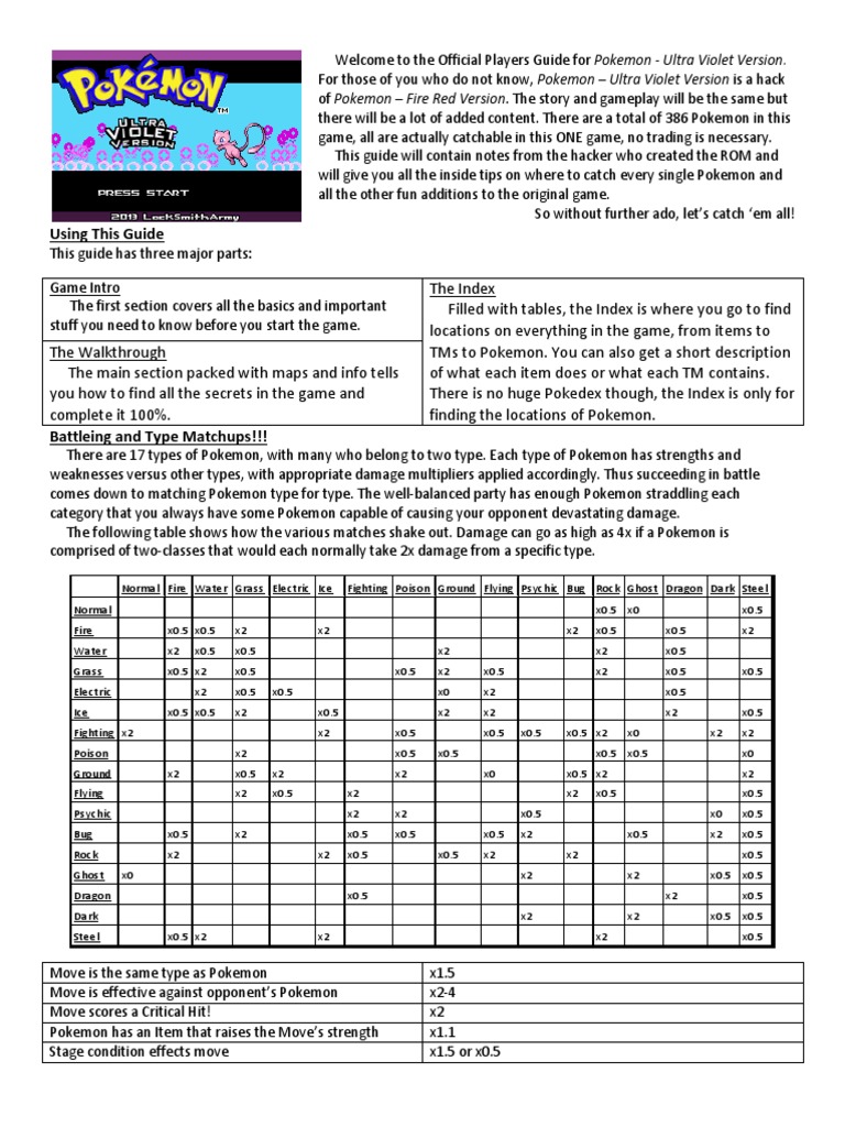 Pokemon - Ultra Violet (1.21) Official Players Guide | Artificial ...