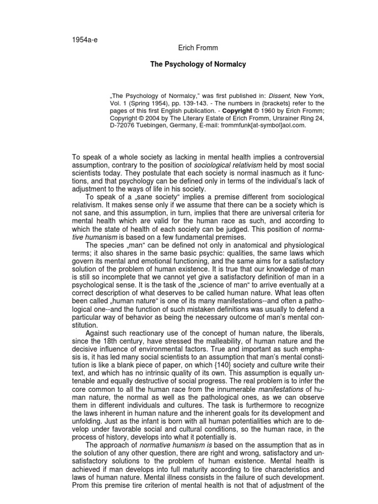 Erich Fromm - The Psychology of Normalcy | PDF | Philosophical Theories ...
